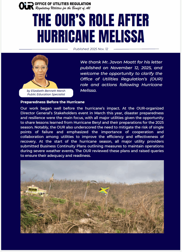 THE OUR’S ROLE AFTER HURRICANE MELISSA - Response to Mr. Javon Moatt's ...